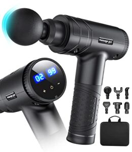 massage gun,quiet brushless deep tissue percussion muscle massager gun for back neck relieve,handheld portable lcd touch screen massage gun with 30 variable speed,6 massage heads&carrying case (black)