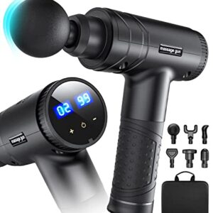 Massage Gun,Quiet Brushless Deep Tissue Percussion Muscle Massager Gun for Back Neck Relieve,Handheld Portable LCD Touch Screen Massage Gun with 30 Variable Speed,6 Massage Heads&Carrying Case (Black)