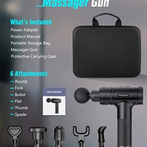 Massage Gun,Quiet Brushless Deep Tissue Percussion Muscle Massager Gun for Back Neck Relieve,Handheld Portable LCD Touch Screen Massage Gun with 30 Variable Speed,6 Massage Heads&Carrying Case (Black)