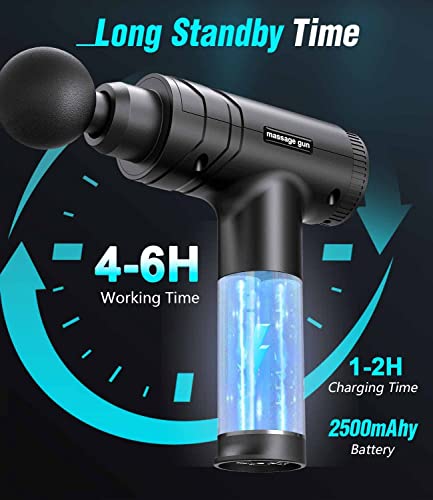 Massage Gun,Quiet Brushless Deep Tissue Percussion Muscle Massager Gun for Back Neck Relieve,Handheld Portable LCD Touch Screen Massage Gun with 30 Variable Speed,6 Massage Heads&Carrying Case (Black)