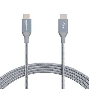 amazon basics 10 foot nylon usb-c to usb-c 2.0 fast charging cable, dark gray, laptop