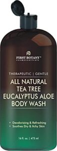 all natural tea tree body wash – fights body odor, athlete’s foot, jock itch, nail issues, dandruff, acne, eczema, shower gel for women & men, eucalyptus aloe skin cleanser / body soap-16 fl oz