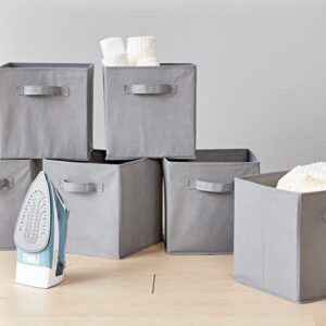 Amazon Basics Collapsible Fabric Storage Cubes Organizer with Handles, 10.5"x10.5"x11", Grey - Pack of 6