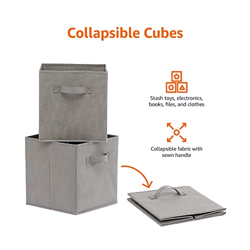 Amazon Basics Collapsible Fabric Storage Cubes Organizer with Handles, 10.5"x10.5"x11", Grey - Pack of 6