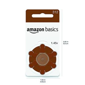 Amazon Basics 1.45 Volt Hearing Aid Batteries, Brown Tab - Pack of 60, Size 312 - Improved Performance