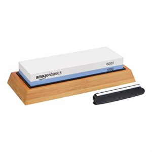 amazon basics whetstone knife sharpening wet stone – dual-sided 1000/6000 grit with non-slip bamboo base