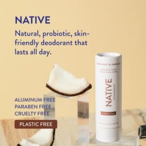 Native Plastic Free Deodorant | Natural Deodorant for Women and Men, Aluminum Free with Baking Soda, Probiotics, Coconut Oil and Shea Butter | Coconut & Vanilla