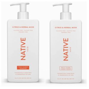 Native Shampoo and Conditioner Set | Sulfate Free, Paraben Free, Dye Free, with Naturally Derived Clean Ingredients| 16.5 oz (Citrus & Herbal Musk, Daily Clean), Pack of 2, 1.3 pounds