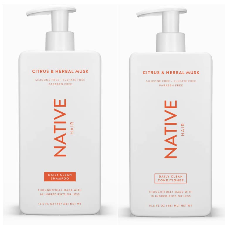 Native Shampoo and Conditioner Set | Sulfate Free, Paraben Free, Dye Free, with Naturally Derived Clean Ingredients| 16.5 oz (Citrus & Herbal Musk, Daily Clean), Pack of 2, 1.3 pounds