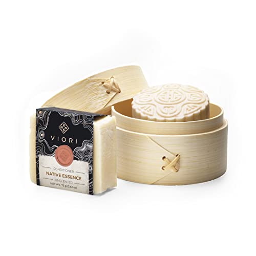 VIORI Native Essence Unscented Shampoo Bar, Conditioner Bar, and Bamboo Holder Set (Includes Bamboo) - Handcrafted with Longsheng Rice Water & Natural Ingredients - Sulfate-free, 100% Vegan