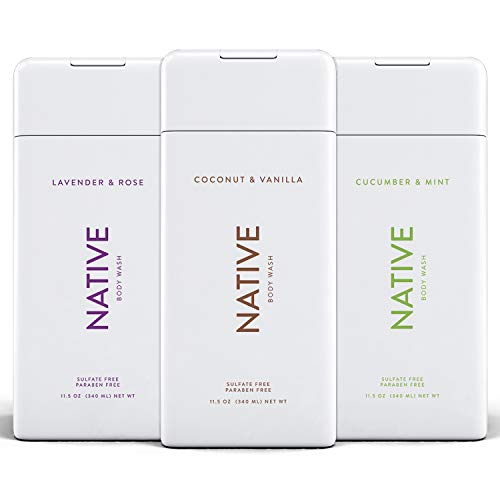 Native Body Wash Natural Body Wash for Women, Men | Sulfate Free, Paraben Free, Dye Free, with Naturally Derived Clean Ingredients Leaving Skin Soft and Hydrating, Coconut & Vanilla, Lavender & Rose, Cucumber & Mint 11.5oz - Pack of 3