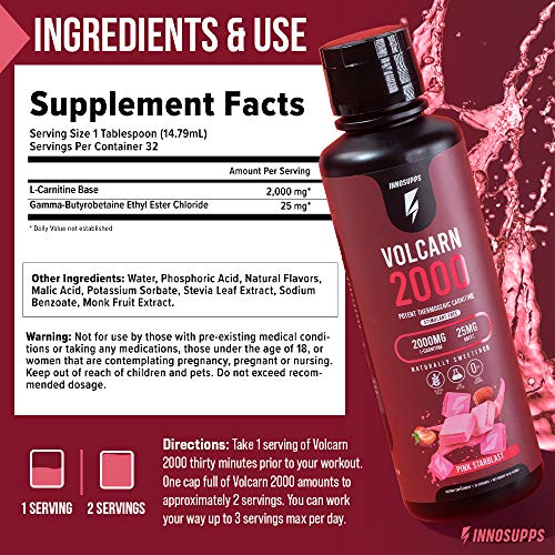 InnoSupps Volcarn 2000 - Advanced Fat Burning Liquid | L-Carnitine, GBEEC, Boost Energy, ATP Enhancer | Caffeine Free, No Artificial Sweeteners | 32 Servings (Sour Kids Candy)