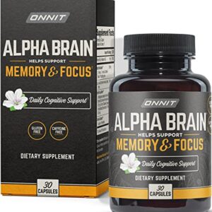 ONNIT Alpha Brain Premium Nootropic Brain Supplement, 30 Count, for Men & Women - Caffeine-Free Focus Capsules for Concentration, Brain & Memory Support - Brain Booster Cat's Claw, Bacopa, Oat Straw