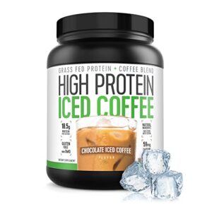 high protein coffee, keto friendly, 18g of protein, 2g carbs, natural ingredients (18 servings, chocolate iced coffee)