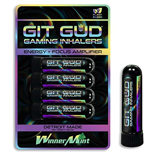 GIT GUD® Gaming Vapor Inhaler | Energy + Focus Amplifier for Esports Athlete Gamer | Stimulating Aromatherapy Scent | Portable Pre Workout Performance Disposable | WinnerMint (4 Pack)