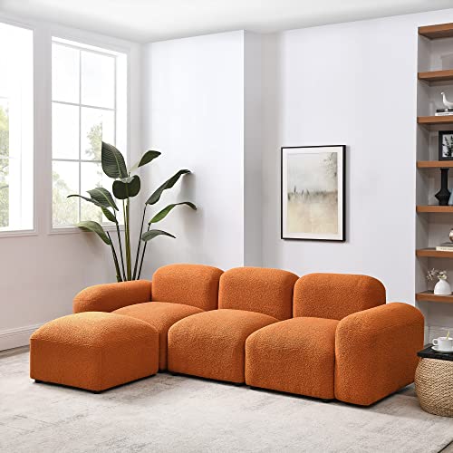 Melpomene Convertible Modular Sectional Sofa,Modern Minimalist 94.5" DIY L Shaped Reversible Sherpa Fabric Sofa Couch for Living Room,Apartment,Office(Orange)