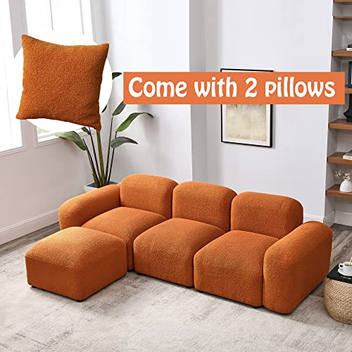 Melpomene Convertible Modular Sectional Sofa,Modern Minimalist 94.5" DIY L Shaped Reversible Sherpa Fabric Sofa Couch for Living Room,Apartment,Office(Orange)