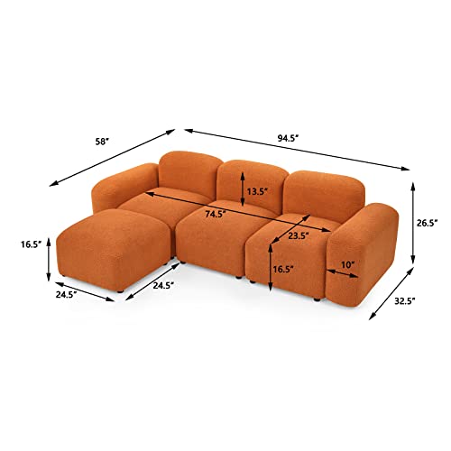 Melpomene Convertible Modular Sectional Sofa,Modern Minimalist 94.5" DIY L Shaped Reversible Sherpa Fabric Sofa Couch for Living Room,Apartment,Office(Orange)