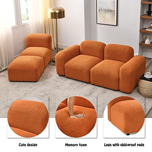 Melpomene Convertible Modular Sectional Sofa,Modern Minimalist 94.5" DIY L Shaped Reversible Sherpa Fabric Sofa Couch for Living Room,Apartment,Office(Orange)