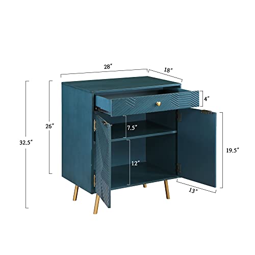 Savonnerie Accent Cabinet with Doors, Buffets & Sideboards with Drawers, Dark Teal, 28" L x 18" D x 32.5" H