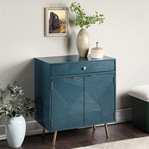 Savonnerie Accent Cabinet with Doors, Buffets & Sideboards with Drawers, Dark Teal, 28" L x 18" D x 32.5" H