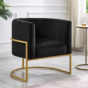 24kf upholstered living room chairs modern black textured velvet accent chair with golden metal stand-black