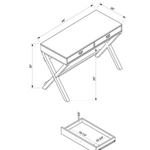 Linon Desk, White, 44"W x 20"D x 30"H