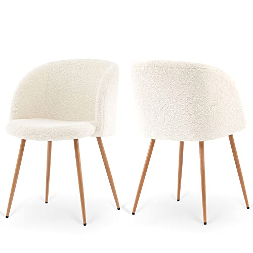 NORDICANA Accent Chairs Set of 2 Fuzzy Sherpa Dining Chairs with Barrel Back Faux Fur Armchairs Upholstered Sofa Chairs for Living Room/Home Office/Dining Room (Off White)