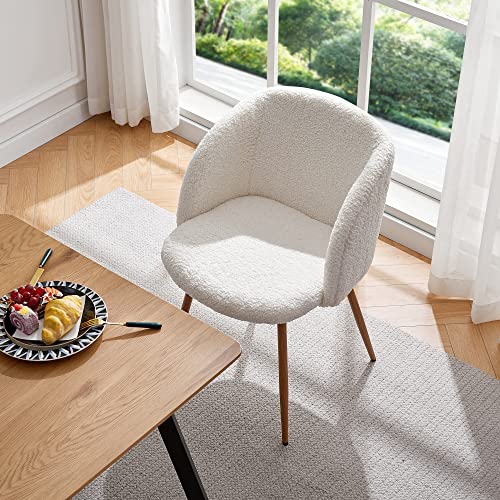 NORDICANA Accent Chairs Set of 2 Fuzzy Sherpa Dining Chairs with Barrel Back Faux Fur Armchairs Upholstered Sofa Chairs for Living Room/Home Office/Dining Room (Off White)