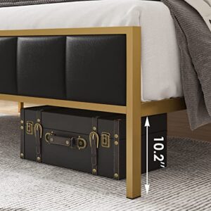 HITHOS Queen Size Bed Frame, Modern Upholstered PU Bed Frame with Tufted Headboard, Heavy Duty Platform Bed with Wood Slat Support, Noise Free, No Box Spring Needed (Black, Queen)