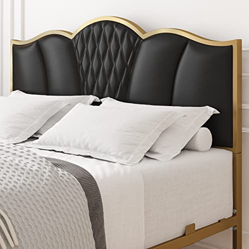 HITHOS Queen Size Bed Frame, Modern Upholstered PU Bed Frame with Tufted Headboard, Heavy Duty Platform Bed with Wood Slat Support, Noise Free, No Box Spring Needed (Black, Queen)