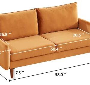 Dreamsir 58'' Mid Century Modern Sofa, Small Love Seats for Small Spaces, Velvet Couch with Two Storage Bags, Velvet Sofa for Living Room & Apartment (Loveseat, Ginger)