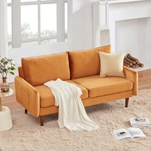 Dreamsir 58'' Mid Century Modern Sofa, Small Love Seats for Small Spaces, Velvet Couch with Two Storage Bags, Velvet Sofa for Living Room & Apartment (Loveseat, Ginger)