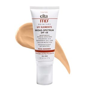 eltamd uv elements spf 44 tinted moisturizer for face with spf, tinted mineral sunscreen moisturizer for dry skin, hydrates dry skin, oil free face moisturizer, dermatologist recommended, 2.0 oz tube