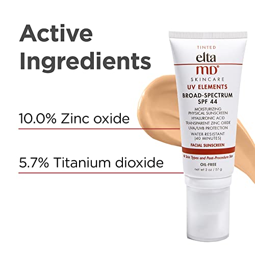 EltaMD UV Elements SPF 44 Tinted Moisturizer for Face with SPF, Tinted Mineral Sunscreen Moisturizer for Dry Skin, Hydrates Dry Skin, Oil Free Face Moisturizer, Dermatologist Recommended, 2.0 oz Tube