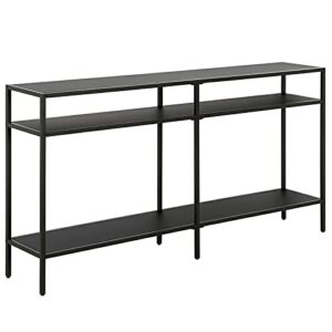 henn&hart 55″ wide rectangular console table with metal shelves in blackened bronze, entryway table, accent table for living room, hallway