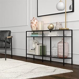 Henn&Hart 55" Wide Rectangular Console Table with Metal Shelves in Blackened Bronze, Entryway Table, Accent Table for Living Room, Hallway