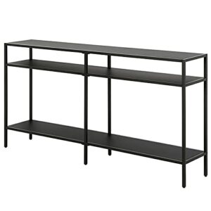 Henn&Hart 55" Wide Rectangular Console Table with Metal Shelves in Blackened Bronze, Entryway Table, Accent Table for Living Room, Hallway