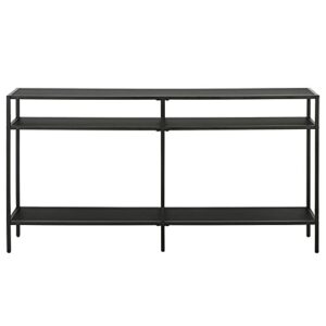 Henn&Hart 55" Wide Rectangular Console Table with Metal Shelves in Blackened Bronze, Entryway Table, Accent Table for Living Room, Hallway