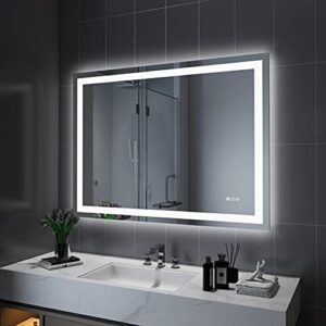 amorho led bathroom mirror 48″x 32″ with front and backlight, stepless dimmable wall mirrors with anti-fog, shatter-proof, memory, 3 colors, double led vanity mirror