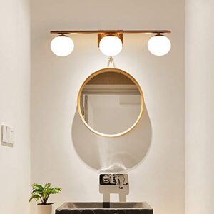 yhtlaeh new bathroom vanity light 3 lights fixtures brushed brass milk white globe glass shade modern wall bar sconce over mirror (exclude g9 bulb)