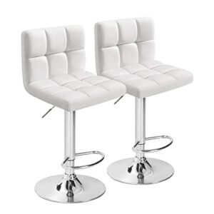 furmax bar stools modern pu leather swivel adjustable hydraulic bar stool square counter height stool set of 2(white)