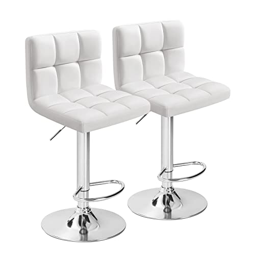 Furmax Bar Stools Modern Pu Leather Swivel Adjustable Hydraulic Bar Stool Square Counter Height Stool Set of 2(White)