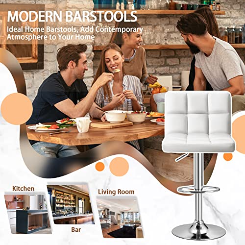 Furmax Bar Stools Modern Pu Leather Swivel Adjustable Hydraulic Bar Stool Square Counter Height Stool Set of 2(White)