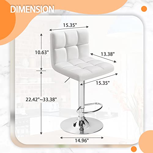 Furmax Bar Stools Modern Pu Leather Swivel Adjustable Hydraulic Bar Stool Square Counter Height Stool Set of 2(White)