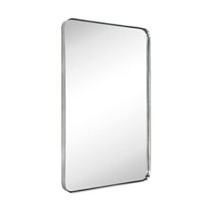 gracto 20×30 inch brushed nickel stainless steel metal framed bathroom mirror for wall mounted rounded rectangular bathroom vanity mirror