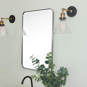 GRACTO 20x30 inch Brushed Nickel Stainless Steel Metal Framed Bathroom Mirror for Wall Mounted Rounded Rectangular Bathroom Vanity Mirror