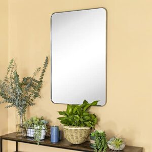 GRACTO 20x30 inch Brushed Nickel Stainless Steel Metal Framed Bathroom Mirror for Wall Mounted Rounded Rectangular Bathroom Vanity Mirror