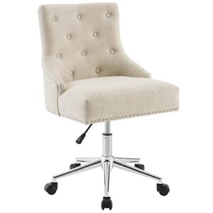 modway regent tufted button upholstered fabric swivel office chair with nailhead trim in beige