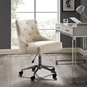 Modway Regent Tufted Button Upholstered Fabric Swivel Office Chair with Nailhead Trim in Beige